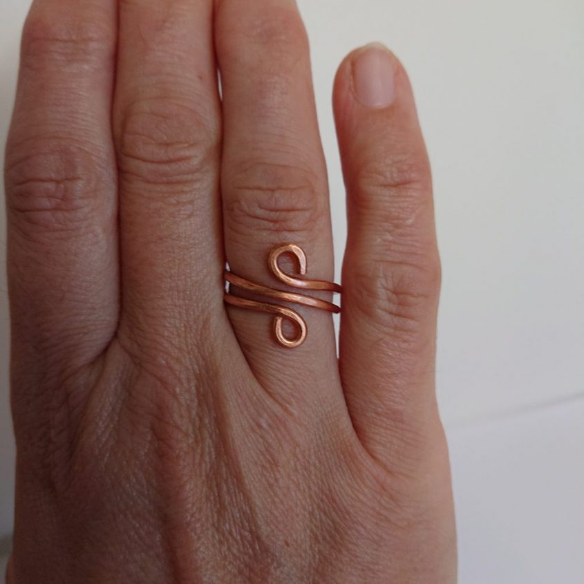 Handmade copper ring made from copper wire, extra loop